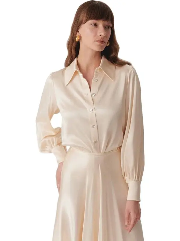 EXQUISE Kaia Satin Shirt - Ecru