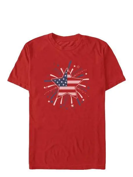 LOST GODS American Star Flag Fireworks Graphic T-shirt - Red