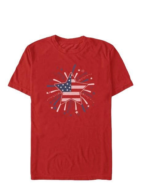 LOST GODS American Star Flag Fireworks Short Sleeve Graphic T-shirt - Red