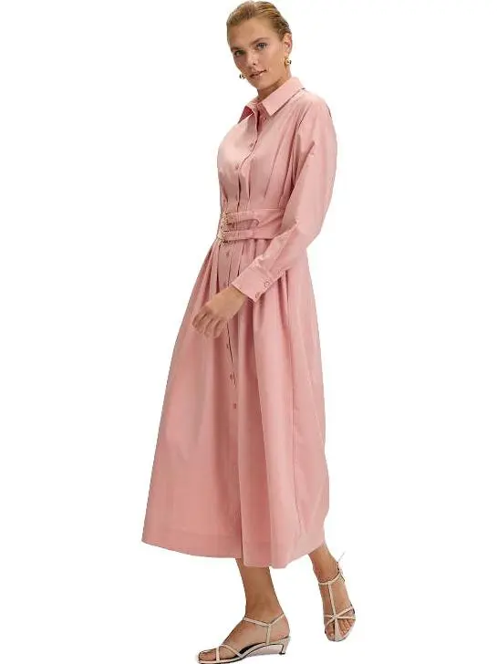EXQUISE Belted Midi Shirt Dress - Pink