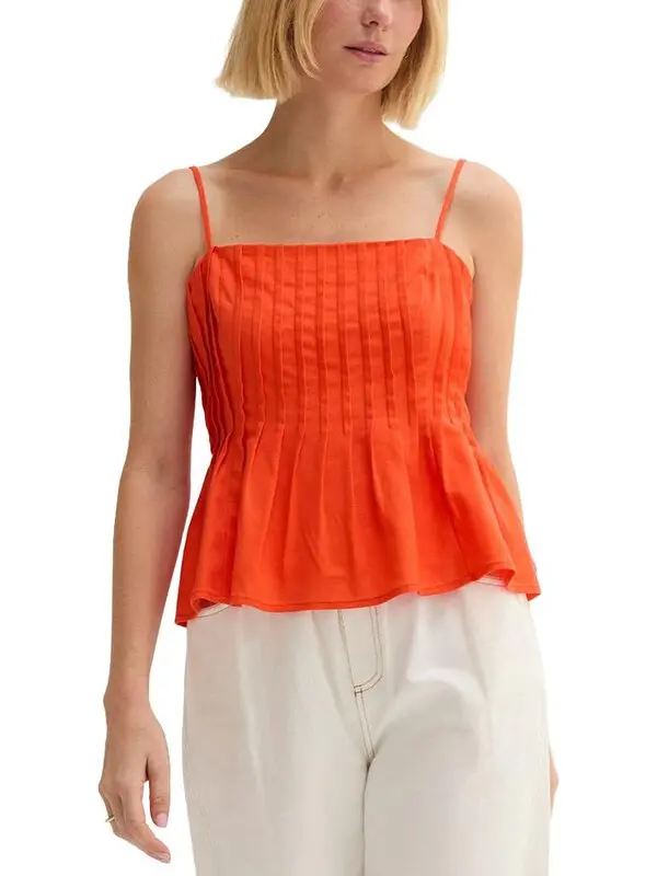 CRESCENT Sleeveless Pleated Linen Blend Top - Poppy