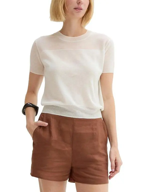 CRESCENT Short Sleeve Sheer Knit Top - Ivory