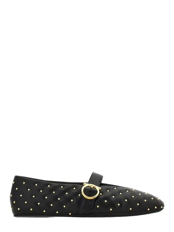 FERRAGAMO Quilted Leather Ballet Flats With Stud Detailing - Multicolor