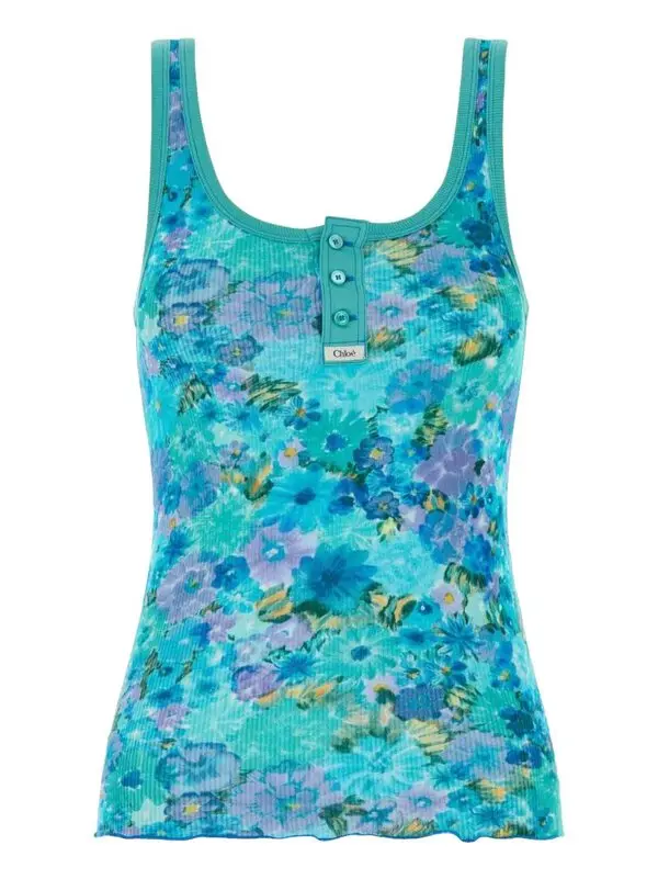 Chloé Sleeveless Floral Print Ribbed Top - Multicolor