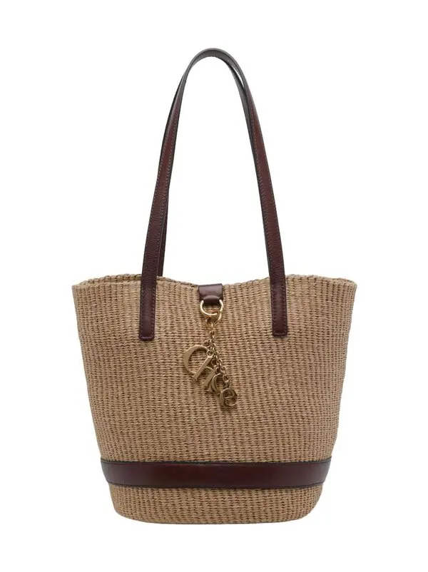 Chloé Raffia Basket Bag With Leather Trim And Logo Charm - Multicolor