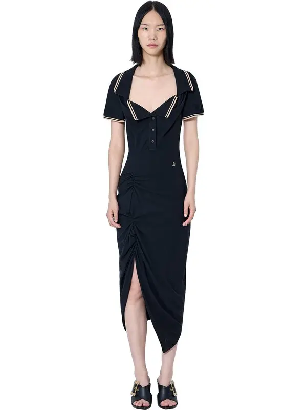 VIVIENNE WESTWOOD Ruched Midi Dress With Buttoned Collar Detail - Black