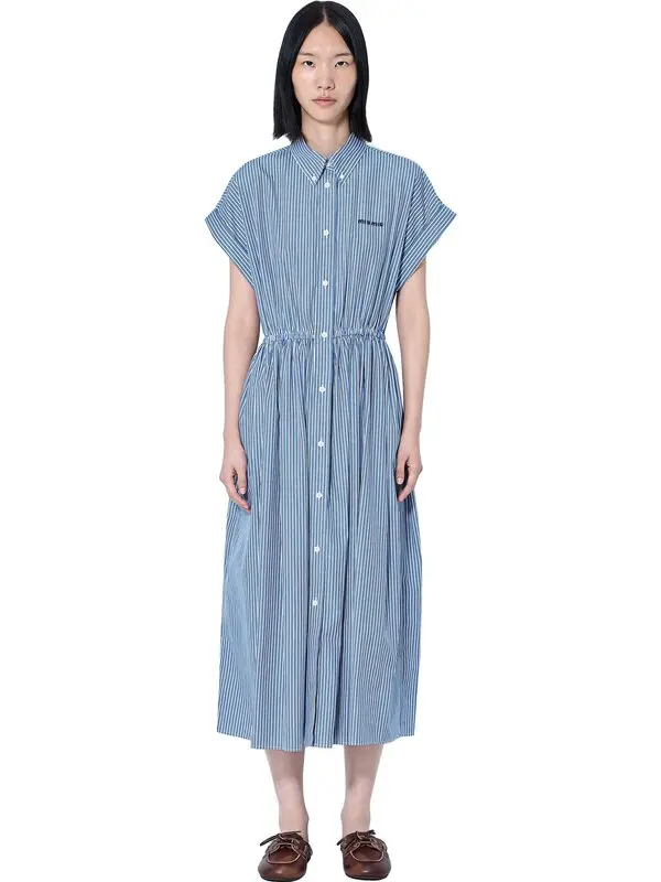 Miu Miu Vertical Stripe Cotton Poplin Button-down Midi Dress - Blue