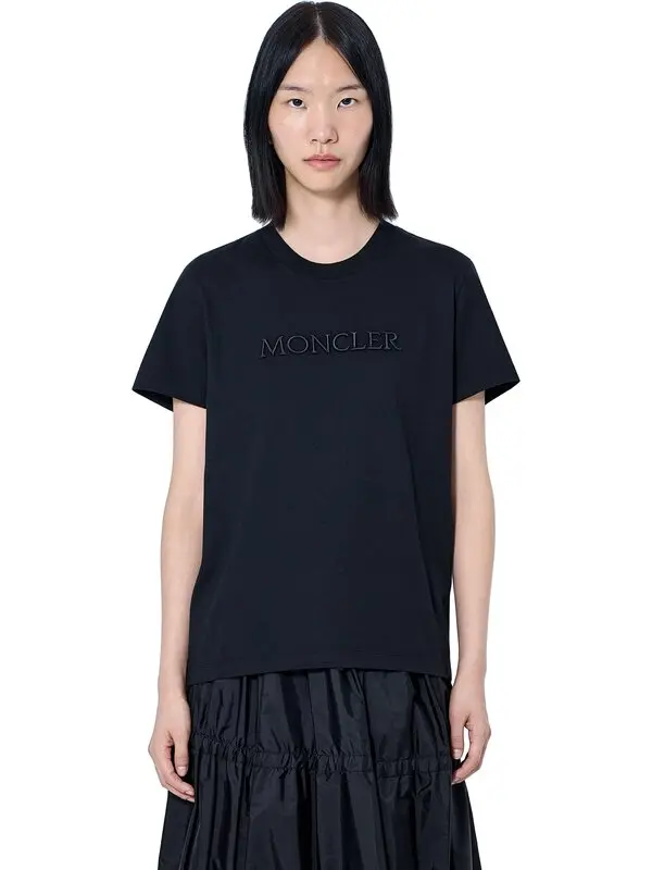 Moncler Logo Embroidered Cotton T-shirt - Black