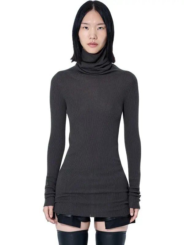 Rick Owens Ribbed Turtleneck Long Sleeve Sweater - Gray