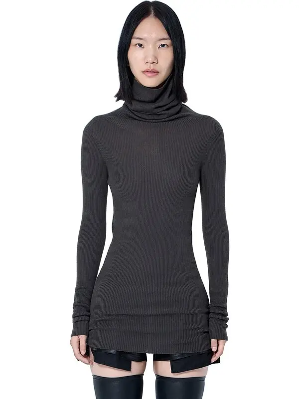 Rick Owens Ribbed Turtleneck Long Sleeve Sweater - Gray