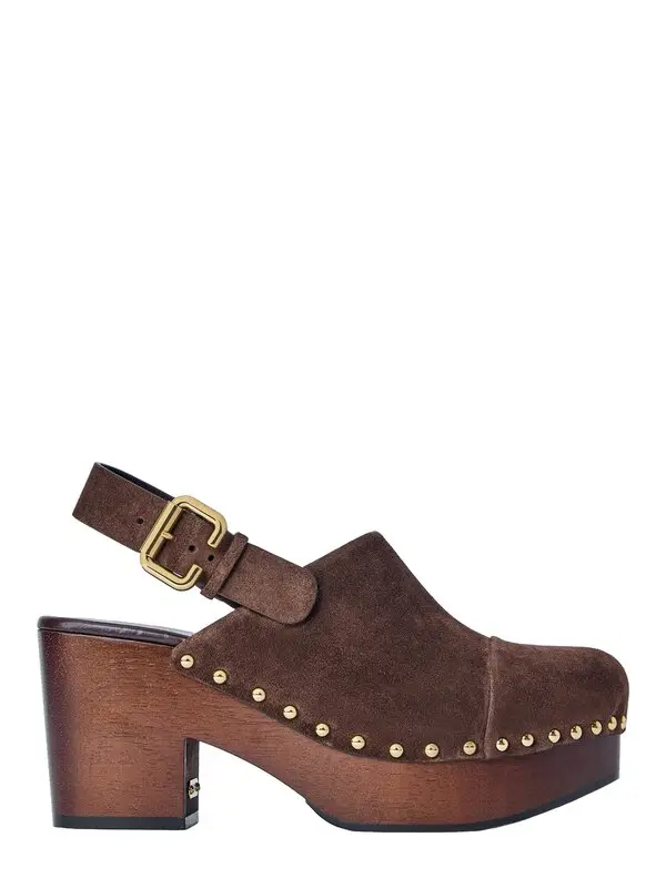 Chloé Jeannette Suede Clogs With Studded Detail - Brown