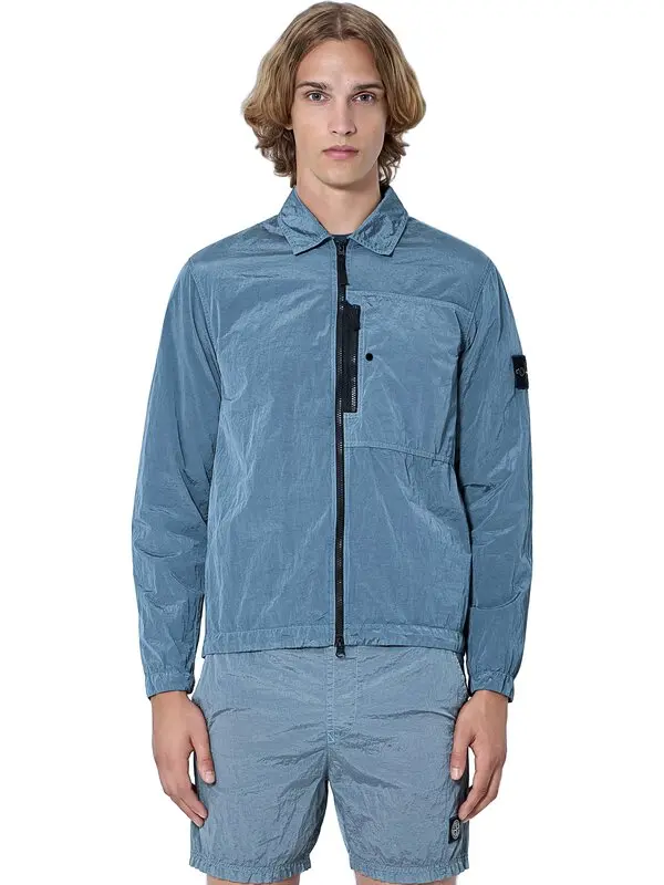 Stone Island Zip-up Jacket With Chest Pocket And Logo Patch - Blue
