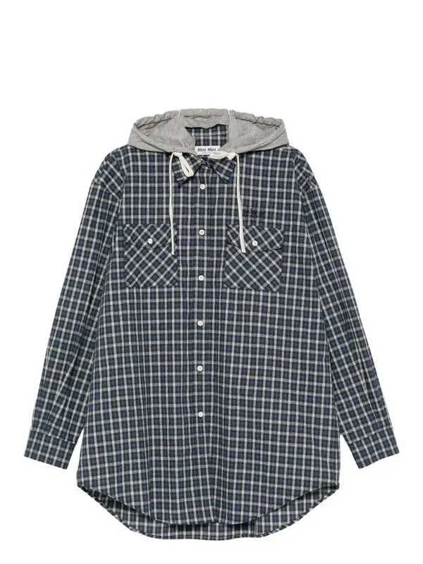 Miu Miu Checked Flannel Shirt With Drawstring Hood - Multicolor