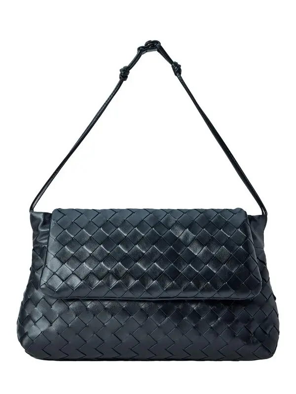Bottega Veneta Giorno Woven Leather Handbag - Black