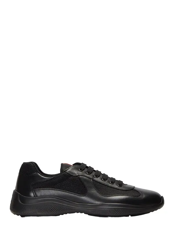 Prada America's Cup Lace-up Leather And Textile Sneakers - Black