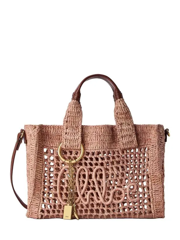 Chloé Small Raffia Tote Bag With Chain Detail - Multicolor