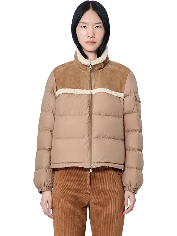 Moncler Aurore Puffer Jacket With Shearling And Suede - Brown