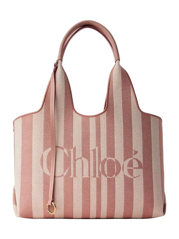 Chloé East-west Tote Bag With Stripes And Embroidered Logo - Pink