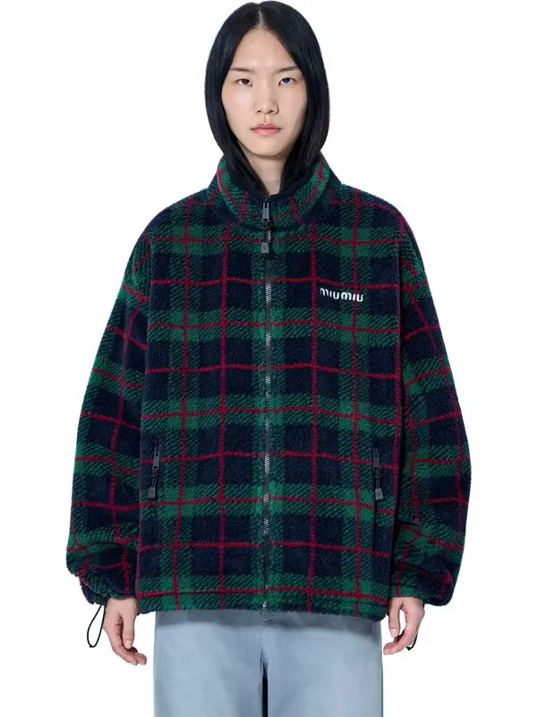 Miu Miu Checked Teddy Zipper Jacket - Green