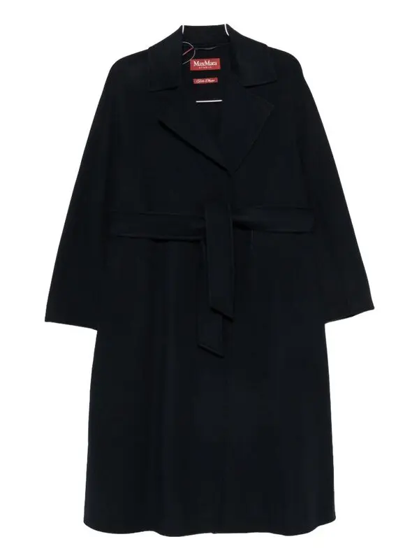 Max Mara Navy Blue Long Sleeve Belted Coat - Multicolor