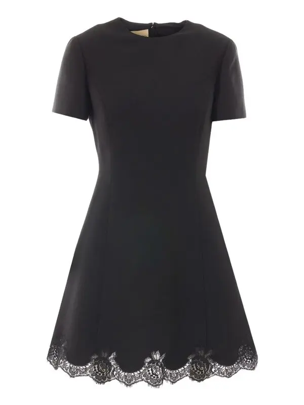 Valentino Garavani Wool And Silk Blend Mini Dress With Lace Detail - Multicolor