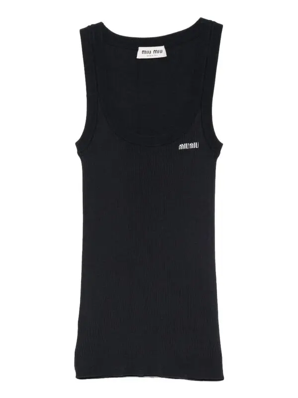 Miu Miu Ribbed Knit Logo Tank Top - Multicolor