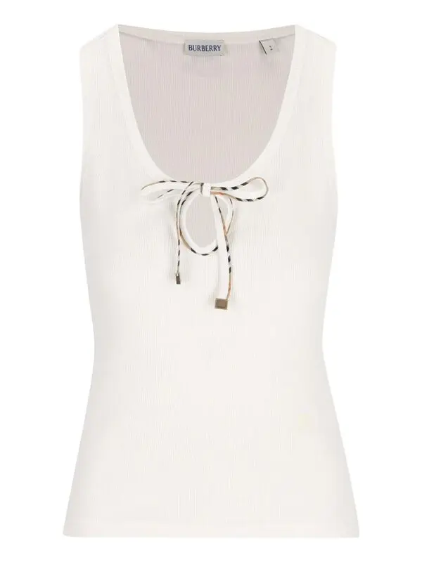 Burberry Ribbed Knit Tank Top With Front Tie Detail - Multicolor