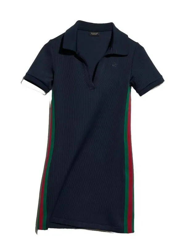 Gucci Ribbed Polo Dress With Signature Stripe - Multicolor