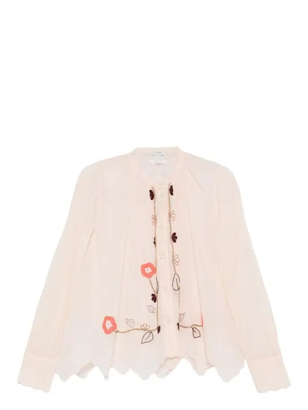 FORTE_FORTE Embroidered Cotton Shirt With Crystal Floral Detail - Multicolor