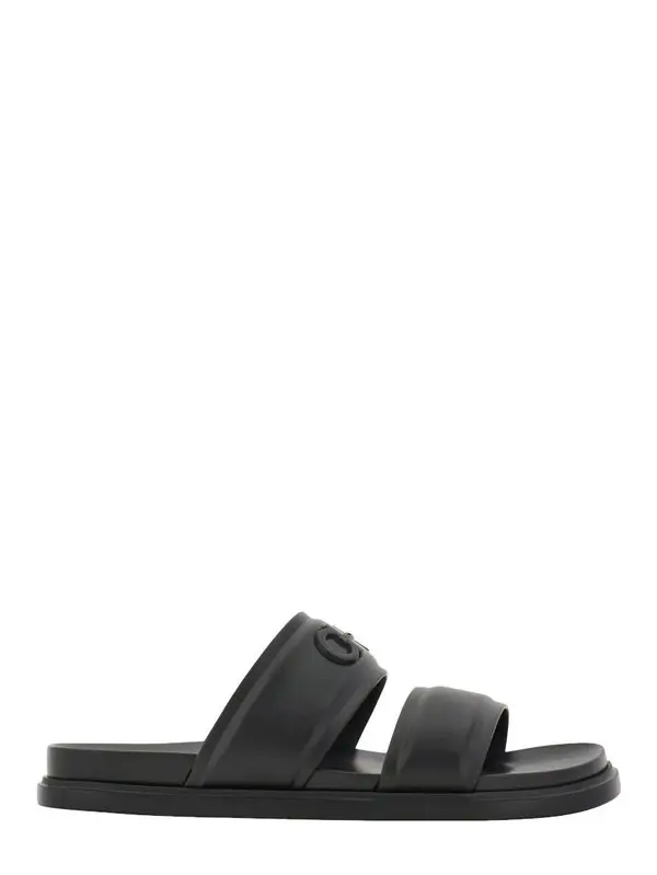FERRAGAMO Black Double Gancini Slides - Multicolor