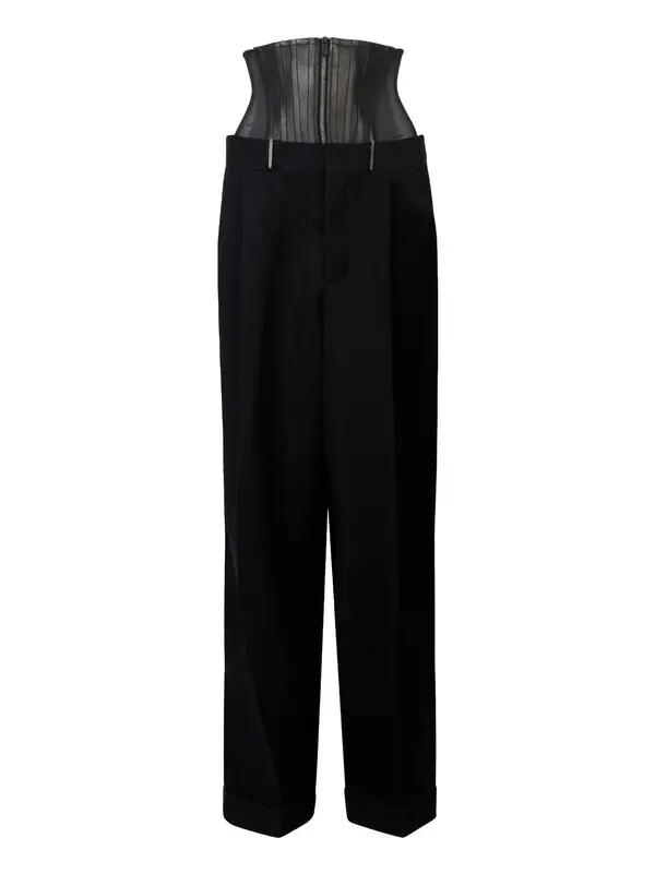 Dsquared2 Tailored Corset Wide-leg Trousers With Leather Bustier Detail - Black
