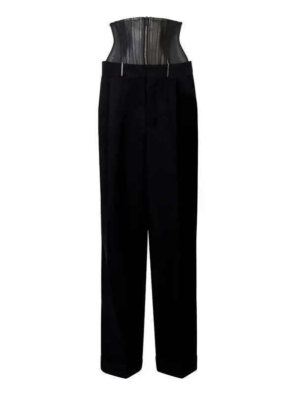 Dsquared2 Tailored Corset Wide-leg Trousers With Leather Bustier Detail - Black