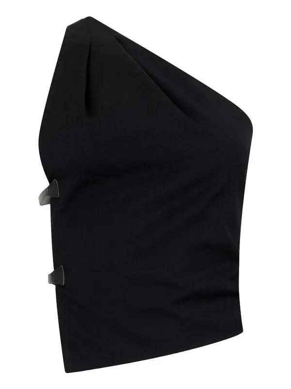 Dsquared2 Asymmetrical Wool Top With Leather Straps - Black