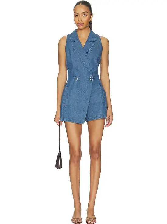 Central Park West Hazel Chambray Trench Romper - Blue
