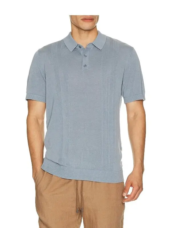 Onia Silk Ribbed Knit Polo Shirt In . Also - Blue