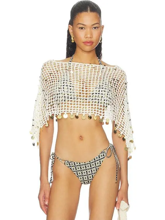 Superdown Crochet Poncho With Embellished Trim - Ivory