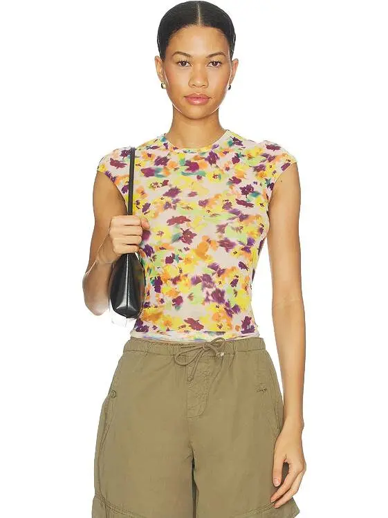 AFRM Nina Printed Mesh Top - Yellow