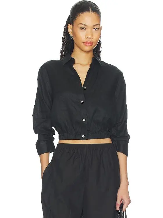 Theory Linen Fixed Sleeve Cropped Shirt - Black