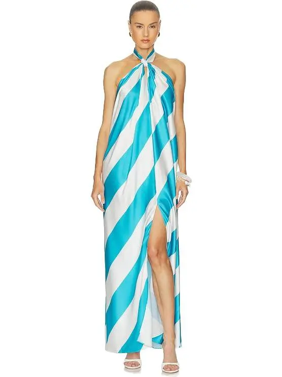 Ronny Kobo Chantell Halterneck Maxi Dress With Slit - Blue
