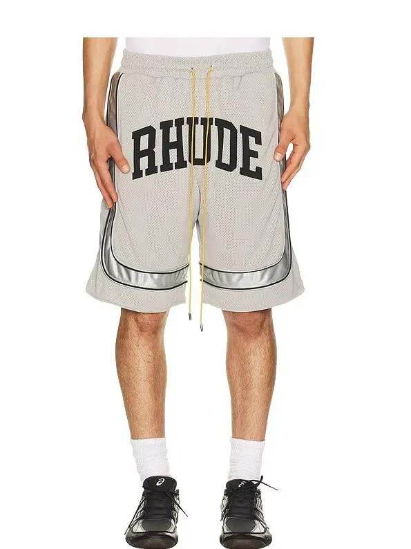 Rhude Baggy Mesh Collegiate Logo Shorts - Grey