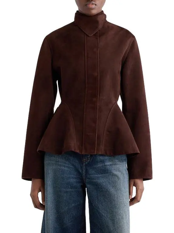 Alaïa Suede Peplum Jacket - Chocolat