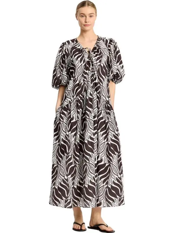 ALBARAY Mono Palm Tie-neck Maxi Dress - Brown