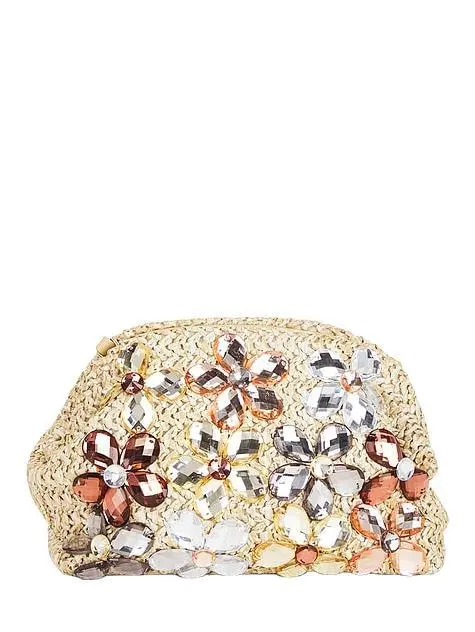 OLGA BERG Crystal Embellished Woven Clutch - Neutral