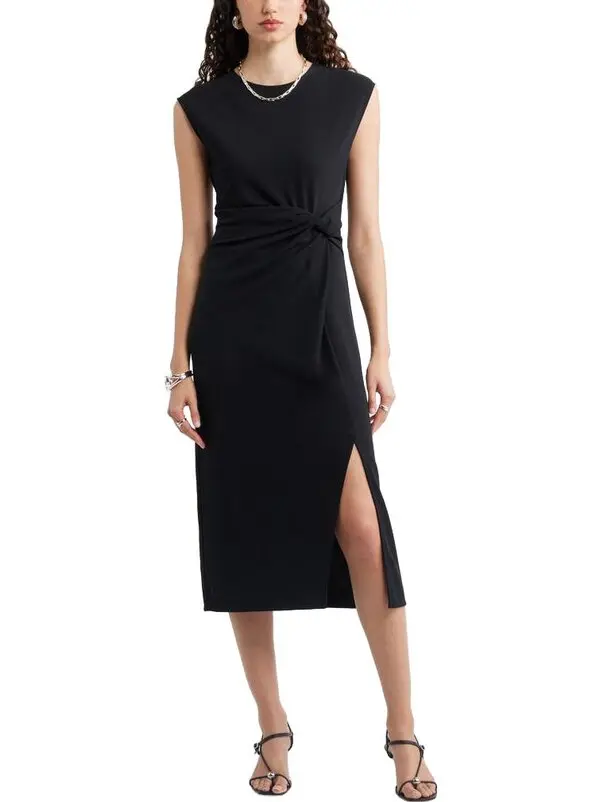 Nordstrom Sleeveless Twisted Knot Midi Dress With Side Slit - Black