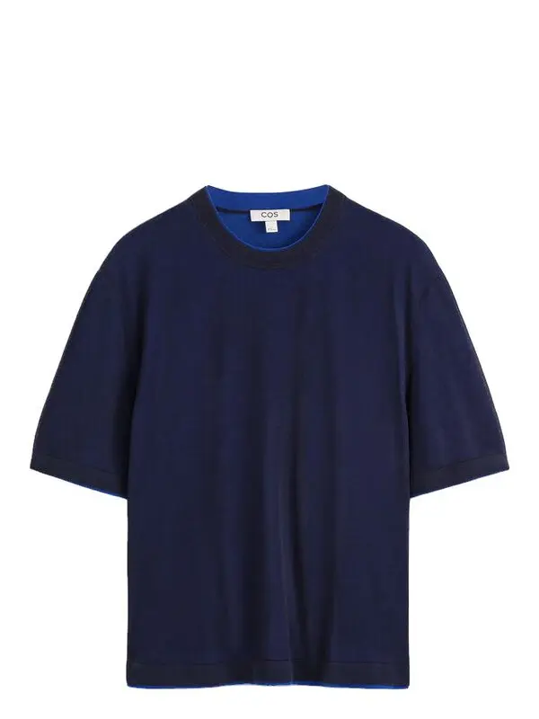 Cos Layered Knitted Cotton T-shirt - Navy