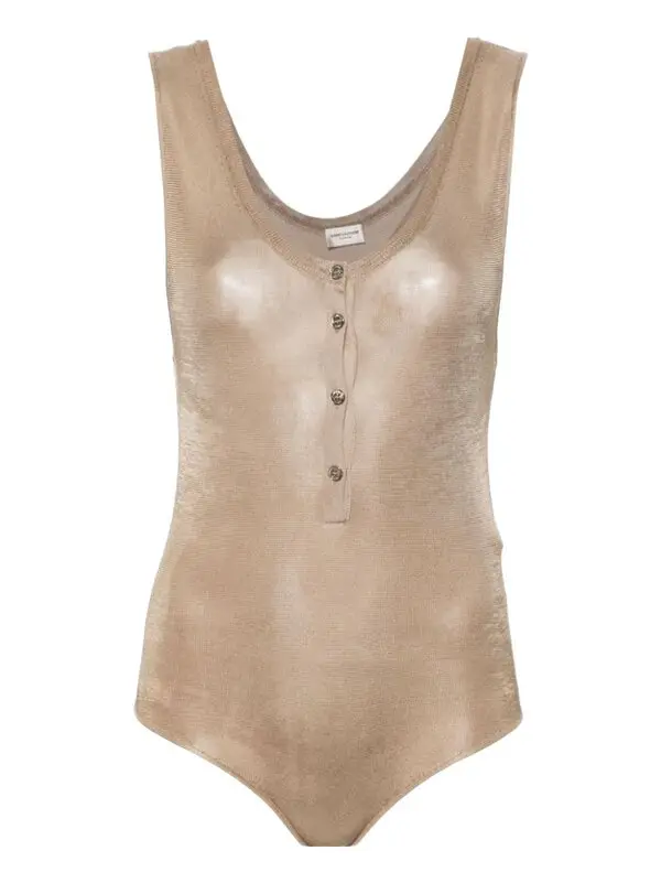 Saint Laurent Sleeveless Scoop Neck Silk Bodysuit - Nude