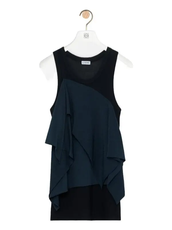 Loewe Viscose Blend Scoop Neck Top With Double L Embroidery - Black