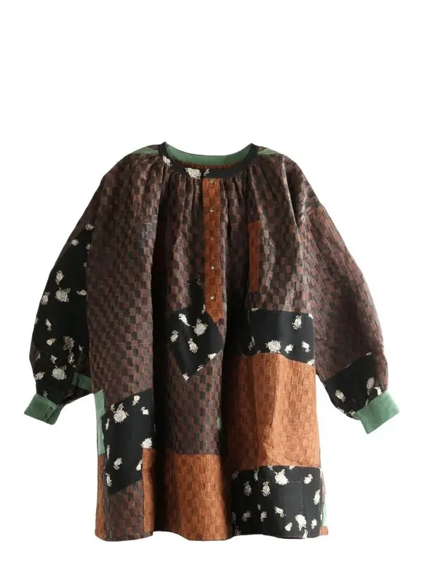 COMMUNS Floral Lattice Stitch Shirt With Green Accents - Black