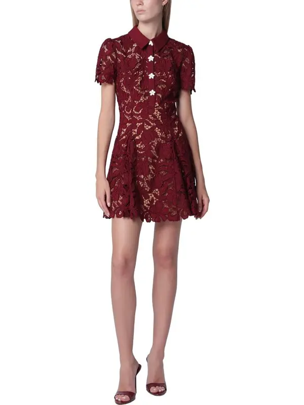 SELF-PORTRAIT Lace Mini Dress With Floral Buttons - Red