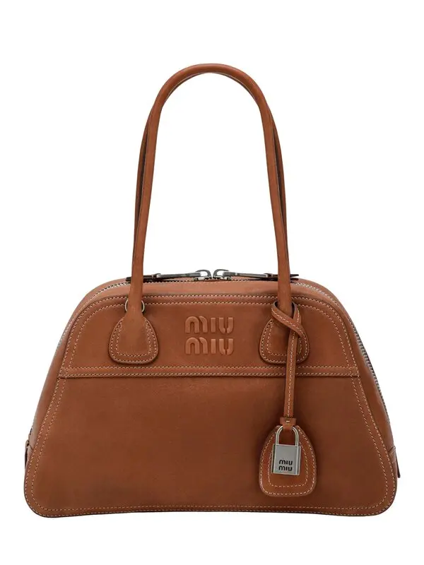 Miu Miu Vivant Nappa Leather Bowling Bag - Brown